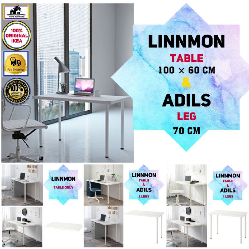 Ikea LINNMON Table & Adils leg Computer Desk/study Desk/Multipurpose Desk (100 X 60cm) | Shopee ...
