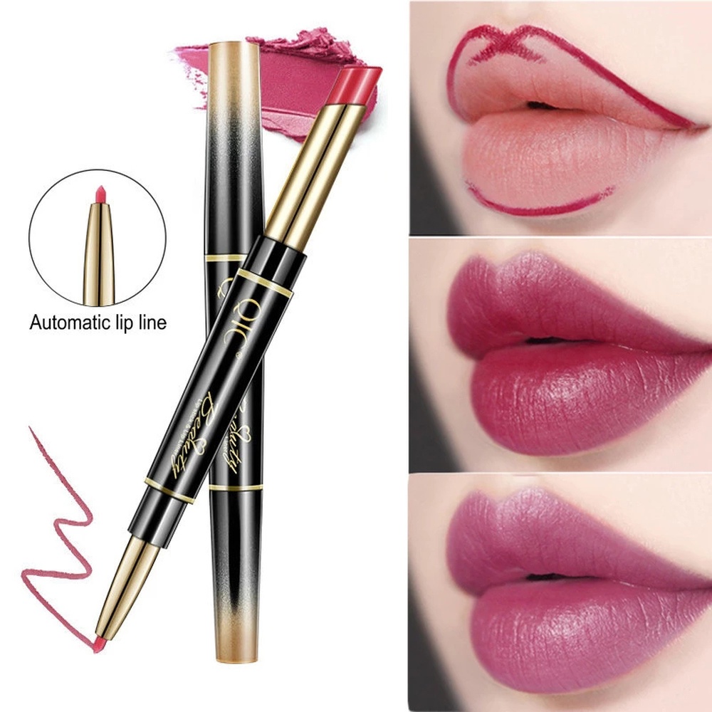 2 in 1 Makeup Lipstick Lip Liner Pencil Waterproof Lipstick Pen Long ...