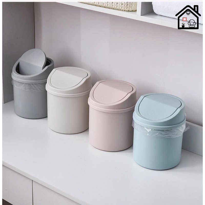 Mini Desktop Bin Small Trash Can Tube With Cover /Home Bedroom Desk ...