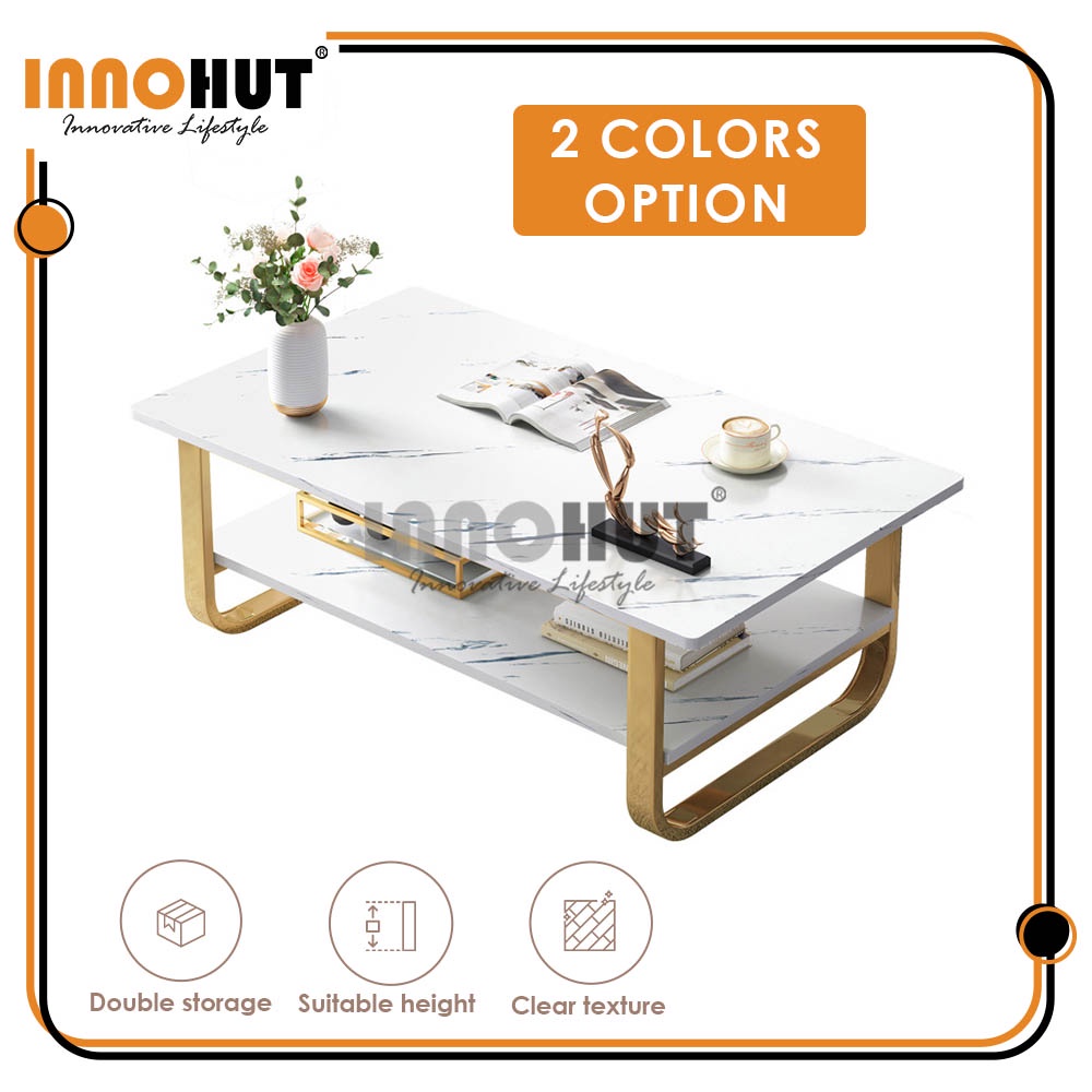 Innohut Wooden Double Layers Marble Design Coffee Table Modern Living ...