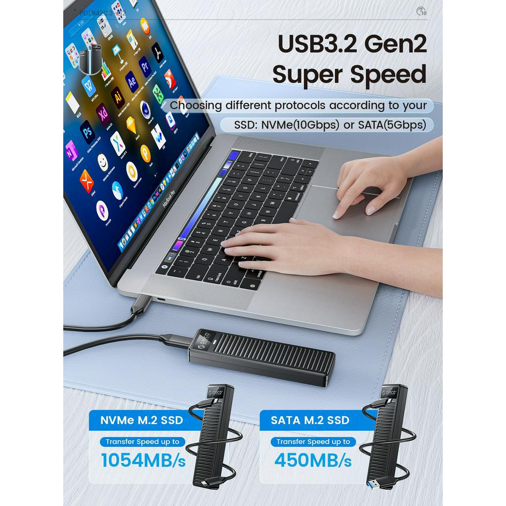ORICO M.2 NVMe SSD Enclosure 10Gbps USB 3.2 Gen2 M2 SSD Enclosure Case ...