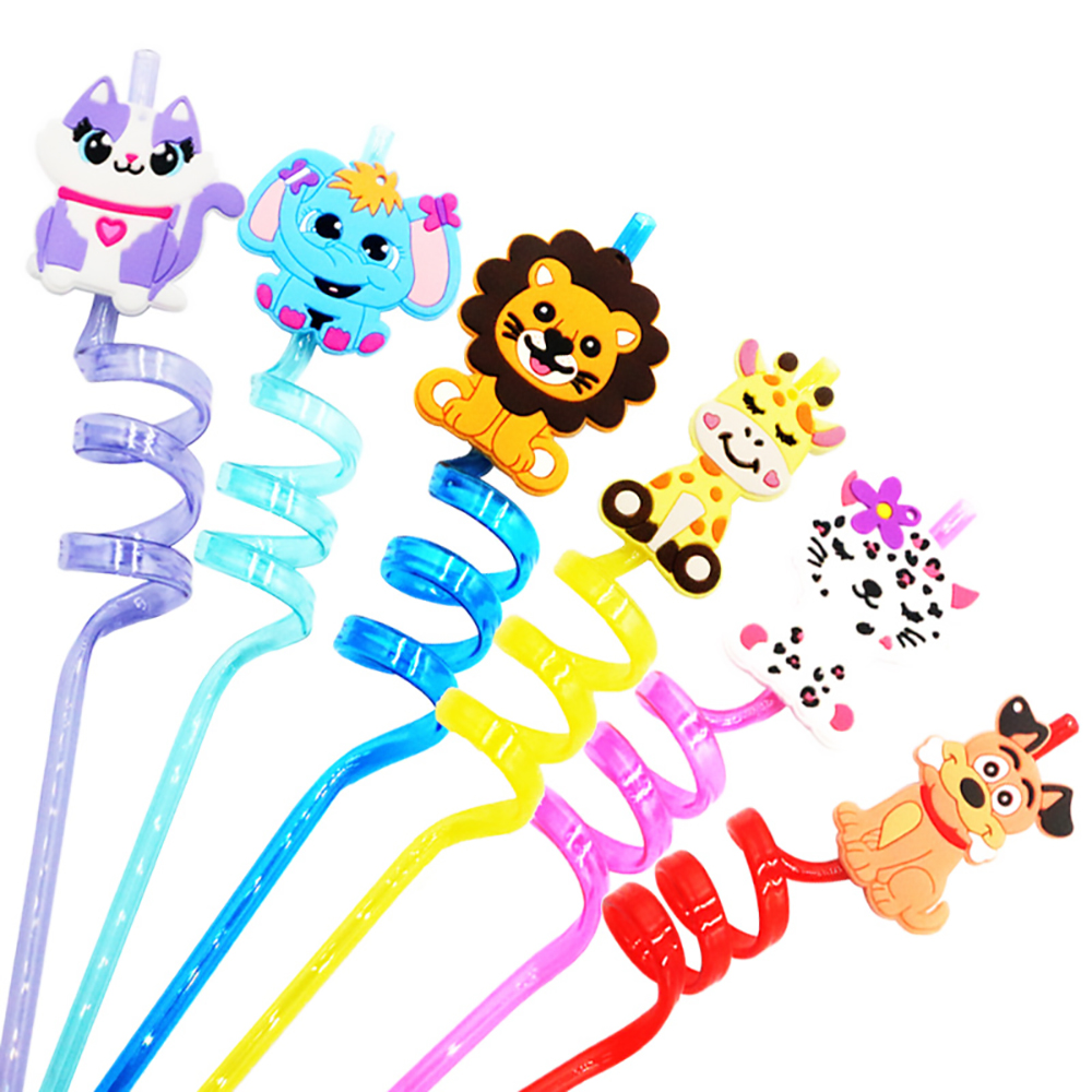8pcs Safari Straws Cute Animal Reusable Dinosaur Straws Plastic ...