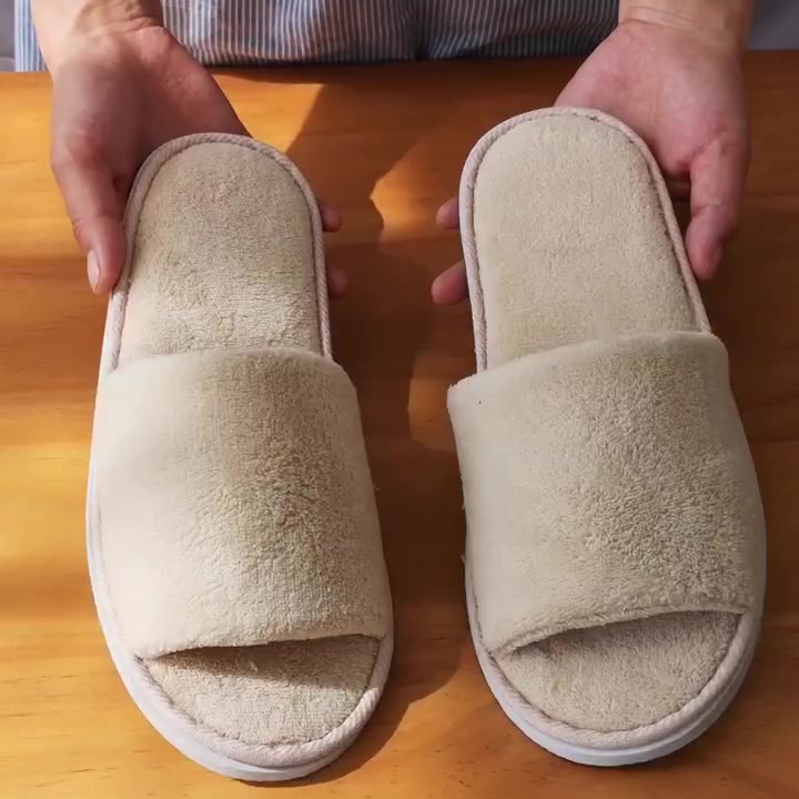 SG STOCK Hotel Slippers Thick-Soled Solid Color Coral Velvet Slippers ...