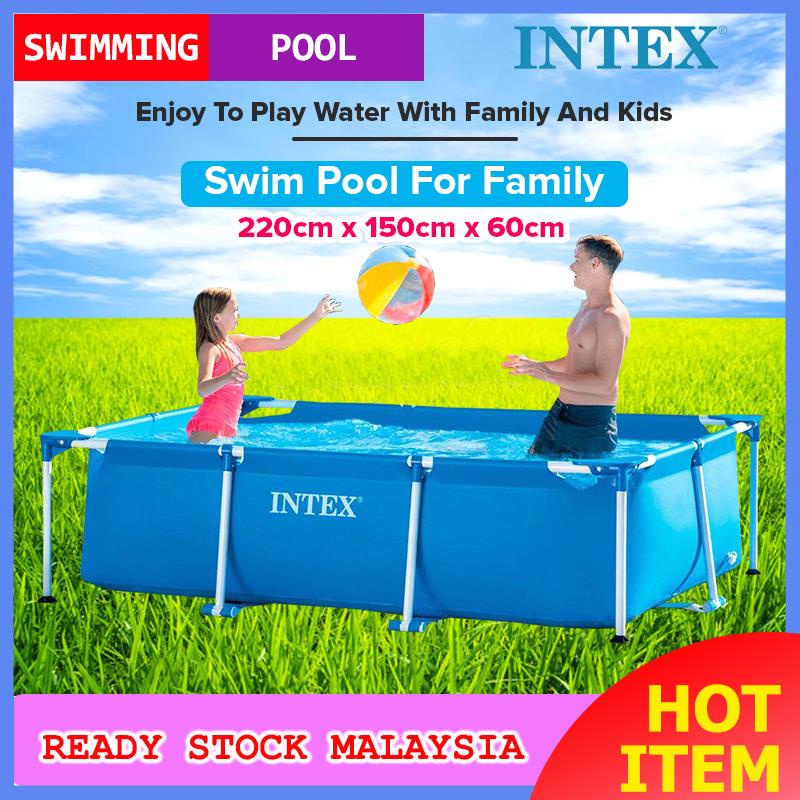 INTEX 28270 (NP264) 2.20 Meter Rectangular Frame Pool PVC Pipe Pool ...