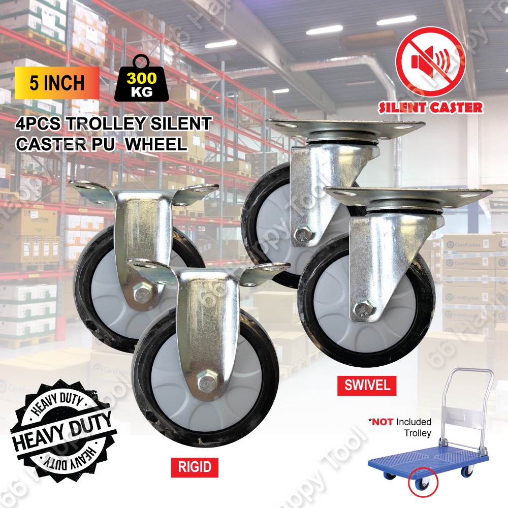 4Pcs Set Roller Caster Wheel 4Inch 5Inch Silent Heavy Duty Blue Rigid ...