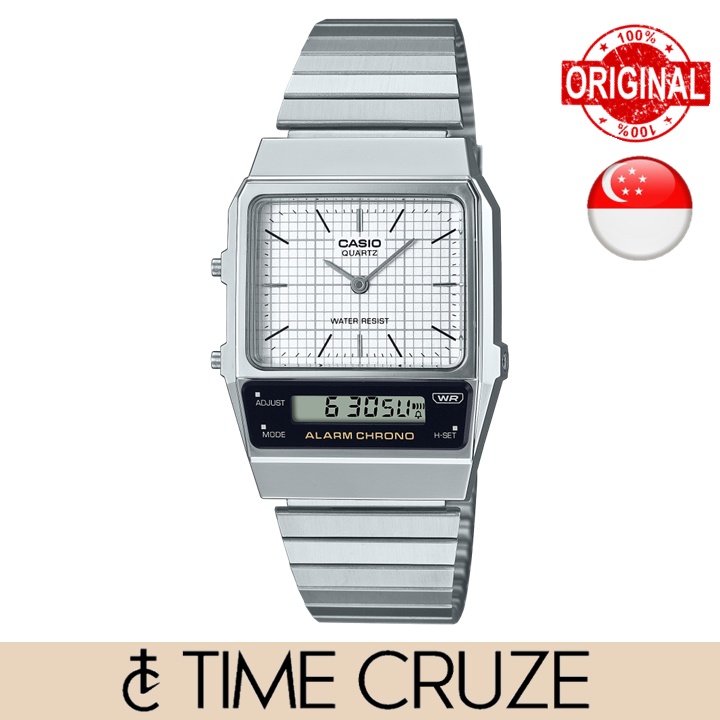 [Time Cruze] Casio AQ-800 Dual Time Adjustable Stainless Steel White ...
