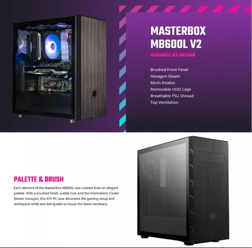 Cooler Master MasterBox MB600L Steel V2 ATX Case, Brushed Front Panel ...