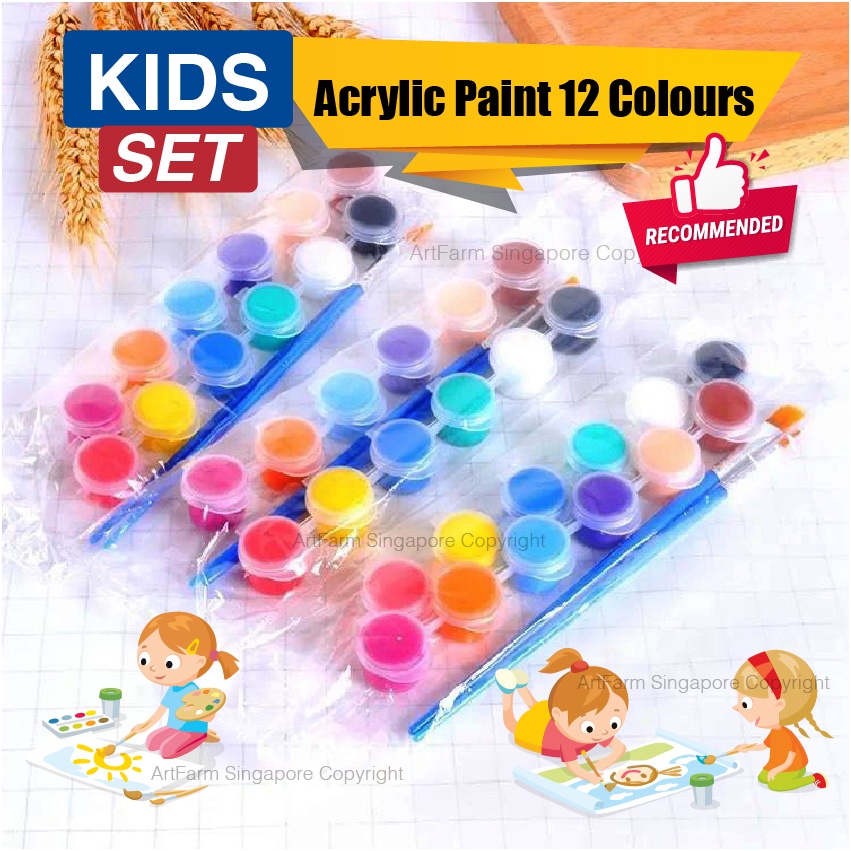 SG Mini Acrylic Paint Set – 12 Colours 3ml thick Creamy Paint for Kids ...