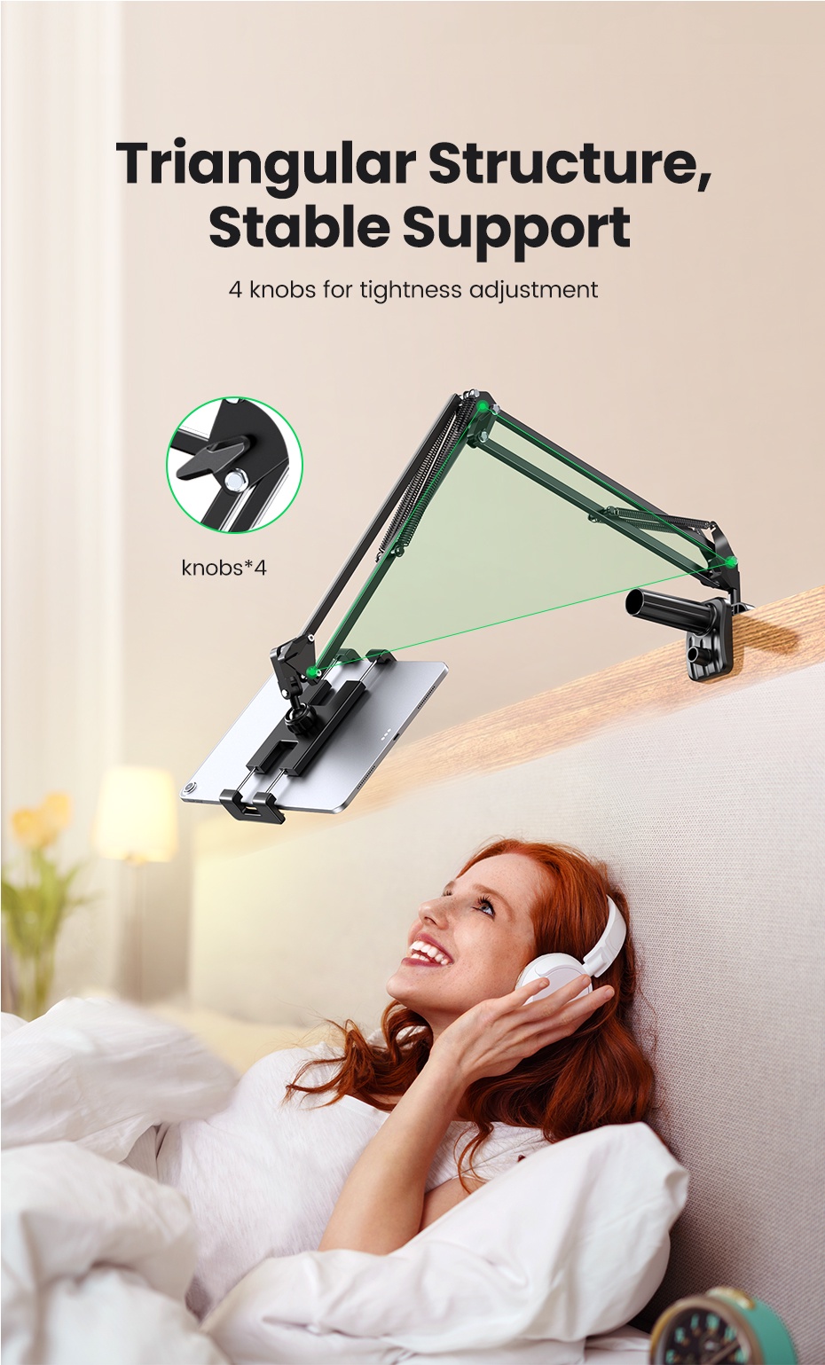 UGREEN Phone Holder Tablet Stand Mount 360 Rotation Adjustable Lazy ...