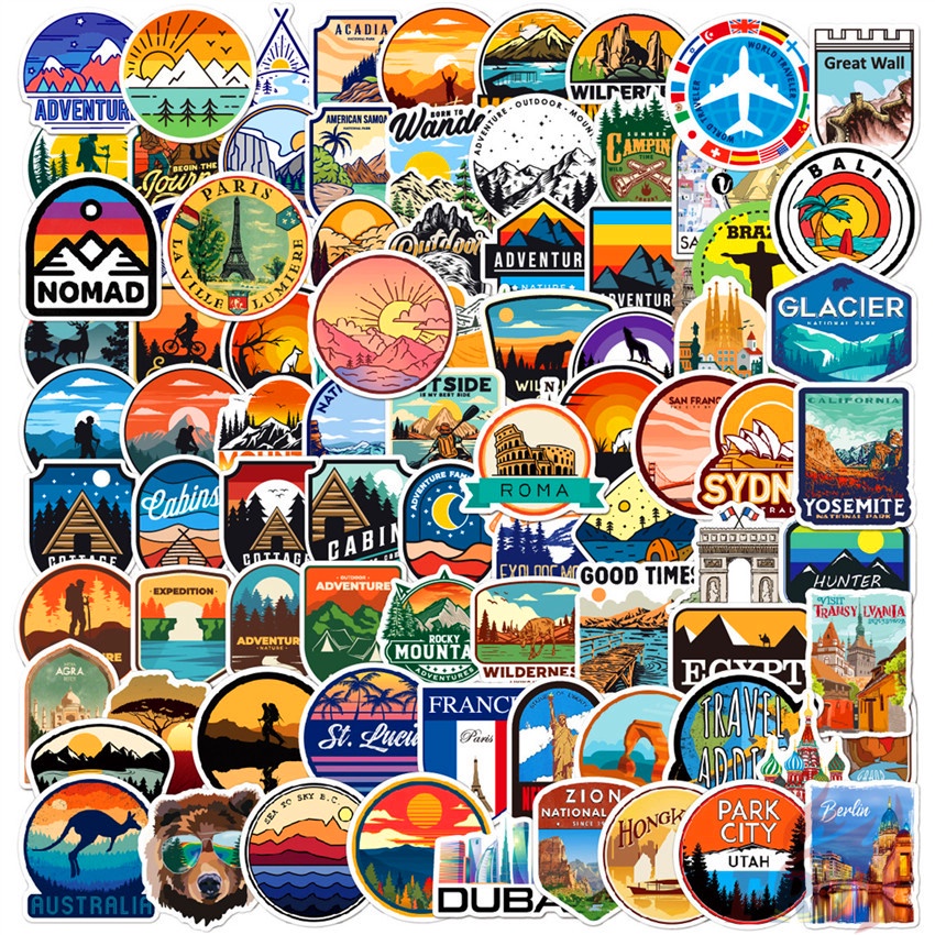 100Pcs/Set Scenic Travel & Outdoor Adventure Stickers DIY Fashion ...