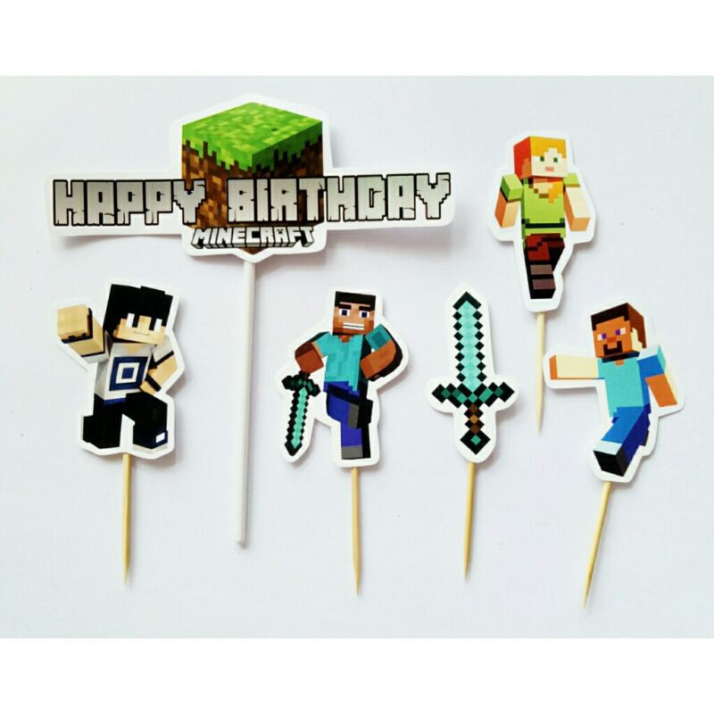 A set Of minecraft Character Birthday cake topper Decoration mine ...