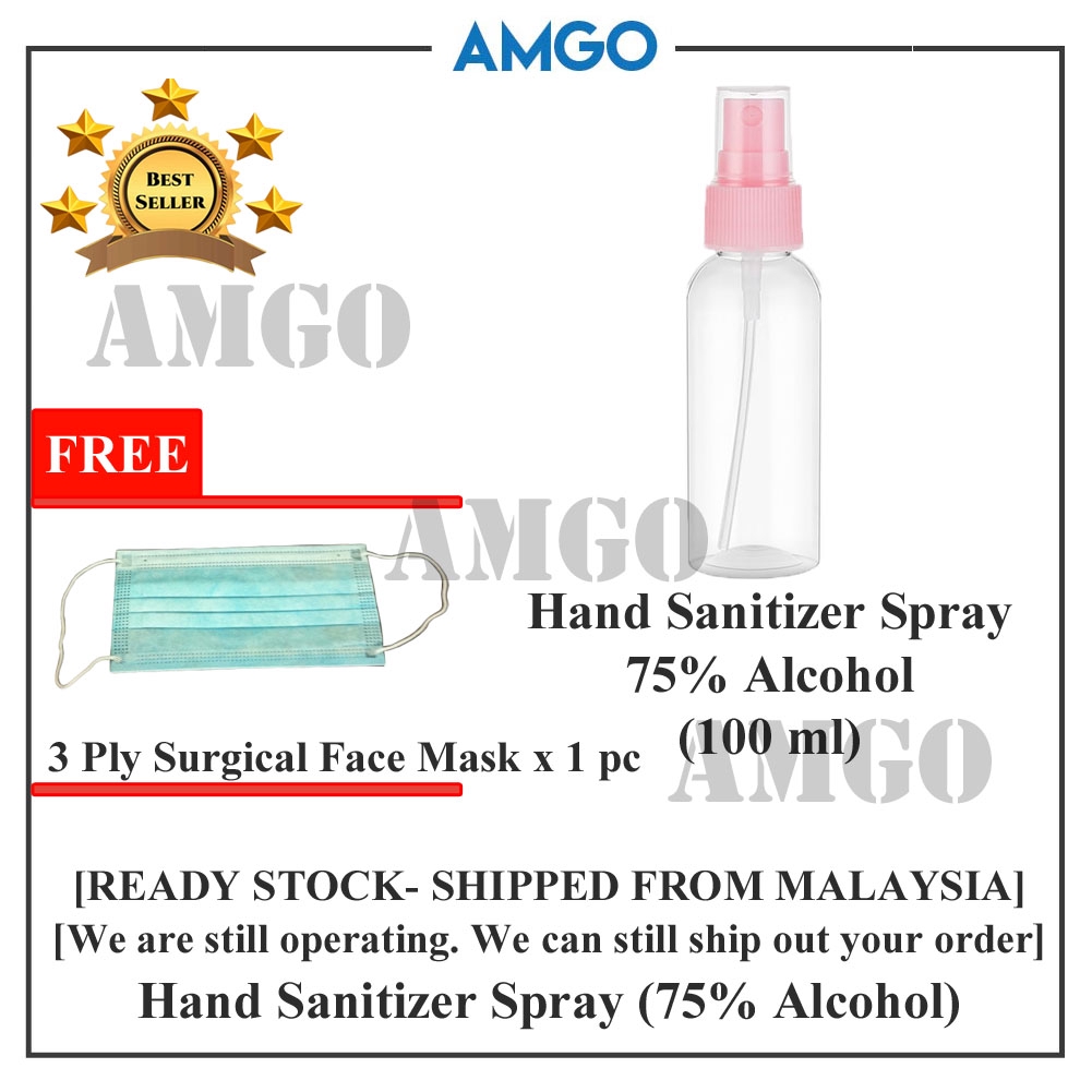 AMGO Hand Sanitizer Alcohol Spray 100ml FREE 1 piece Surgical Mask ...