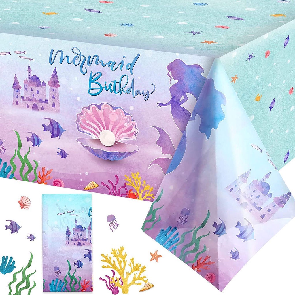 New, shiny mermaid themed disposable tablecloth for girls, princesses ...
