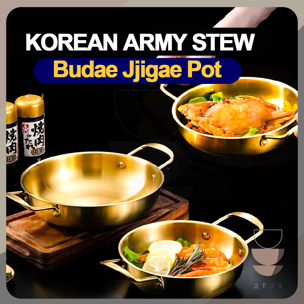 KOREAN ARMY STEW Stainless Steel Budae Jjigae Ramen Pot Gold Steamboat ...