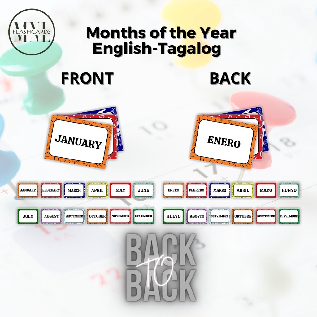 MONTHS OF THE YEAR- BACK TO BACK ENGLISH AND TAGALOG FULLY LAMINATED ...