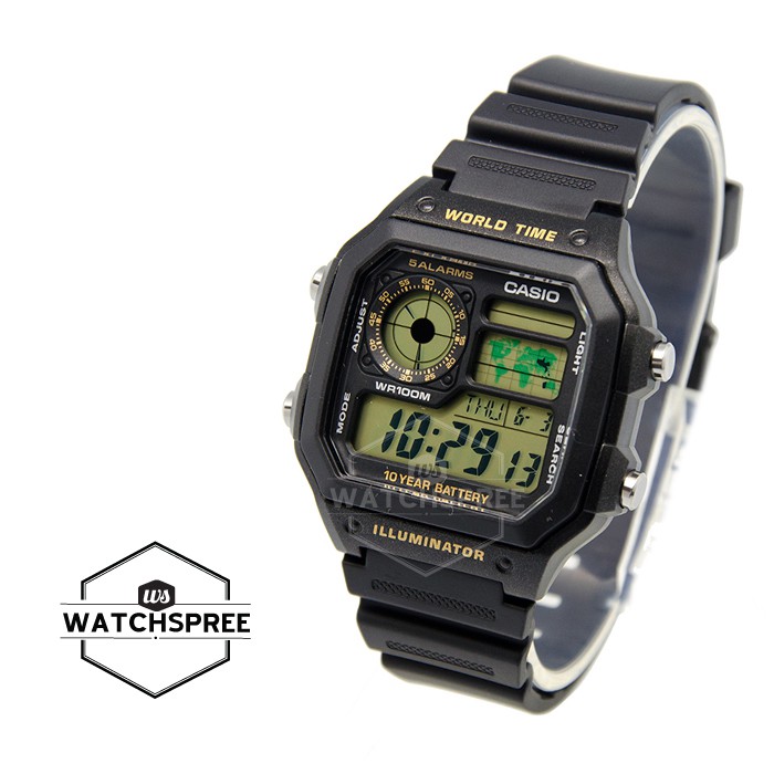 Casio Standard Digital Men's Black Resin Strap Watch AE1200WH-1B AE-1200WH-1B | Shopee Singapore