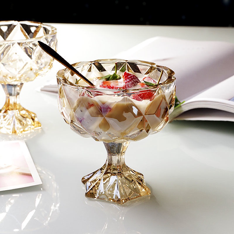 Korean Ins Luxury Vintage Amber Dessert Cup Ice Cream Cup Tall Bowl ...