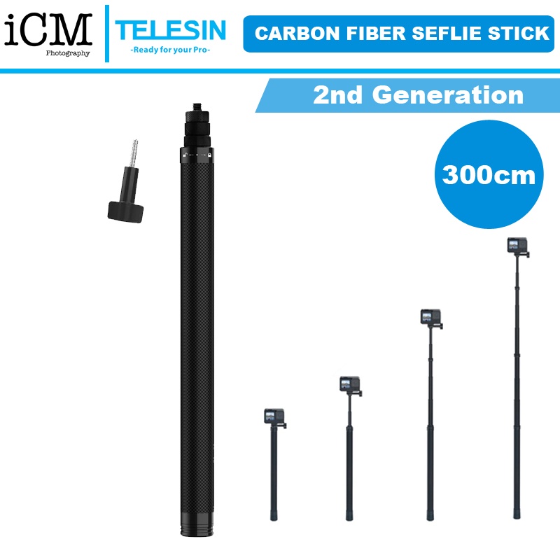 Telesin 3m Carbon Fiber Invisible Selfie Stick for GoPro MAX HERO 10 9 8 7 / Insta360 ONE / DJI ...