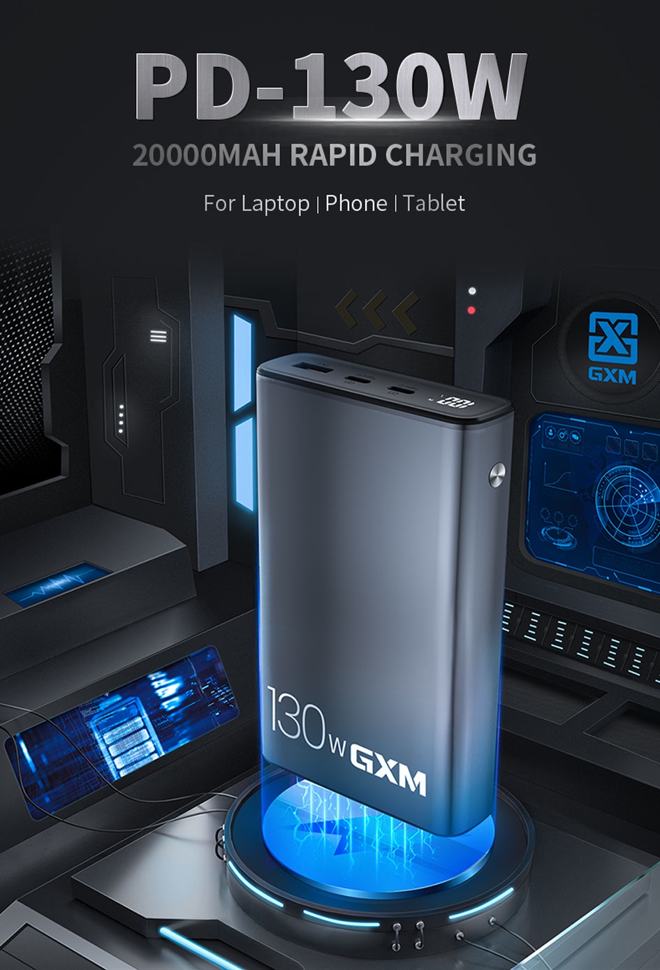 GXM PD 130W Power Bank 20000mAh Capacity Battery Fast Charging for ...