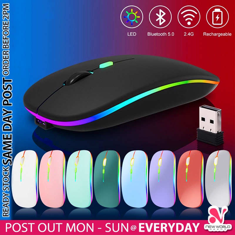 SILENT CLICK 》Rechargeable 2.4Ghz Wireless LED Mouse Laptop PC Phones ...