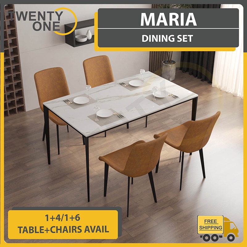 Twentyone Maria Modern Sintered Stone Dining Table Set with Bench ...