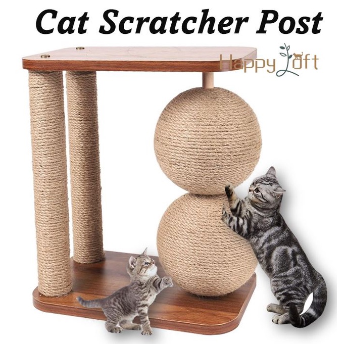 [SG SELLER]Wooden Cat Scratching Post With Double Ball Natural Sisal ...