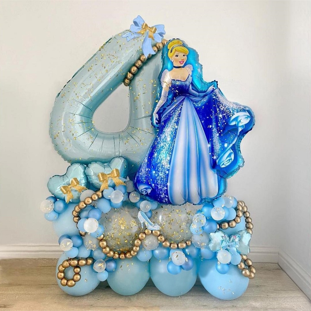 Disney Cinderella Princess Balloon Set 40inch Pearl Blue Number Foil ...