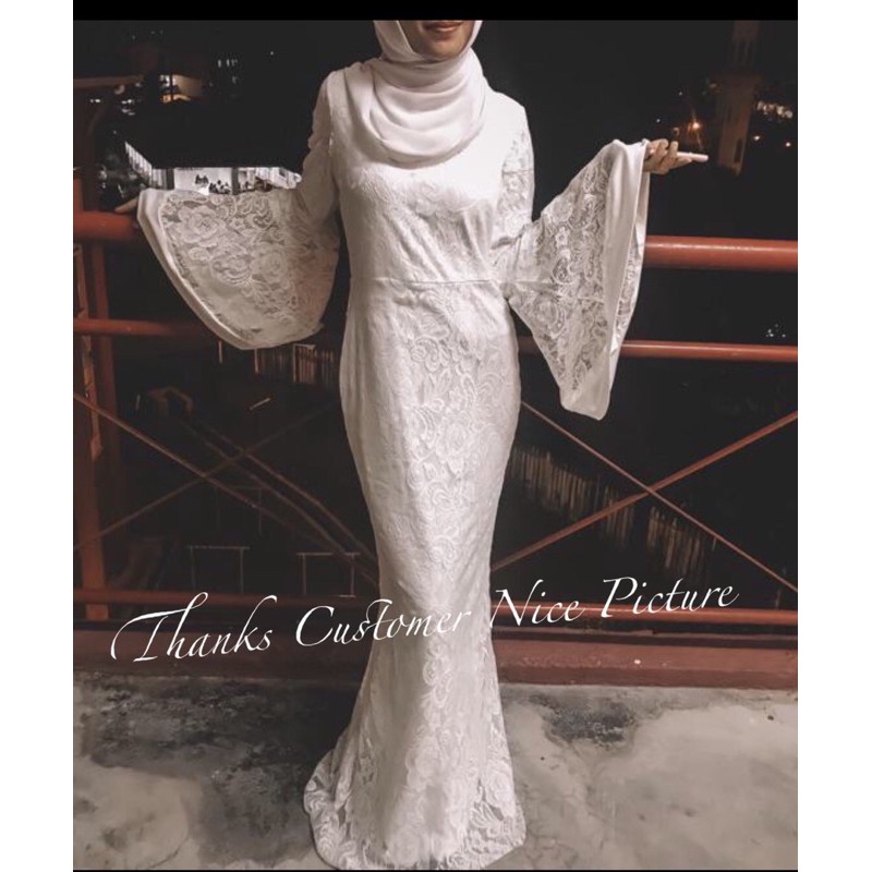 New Muslimah Party Engagement White Mermaid Maxi Dress 全白美人鱼宴会盛装 ...
