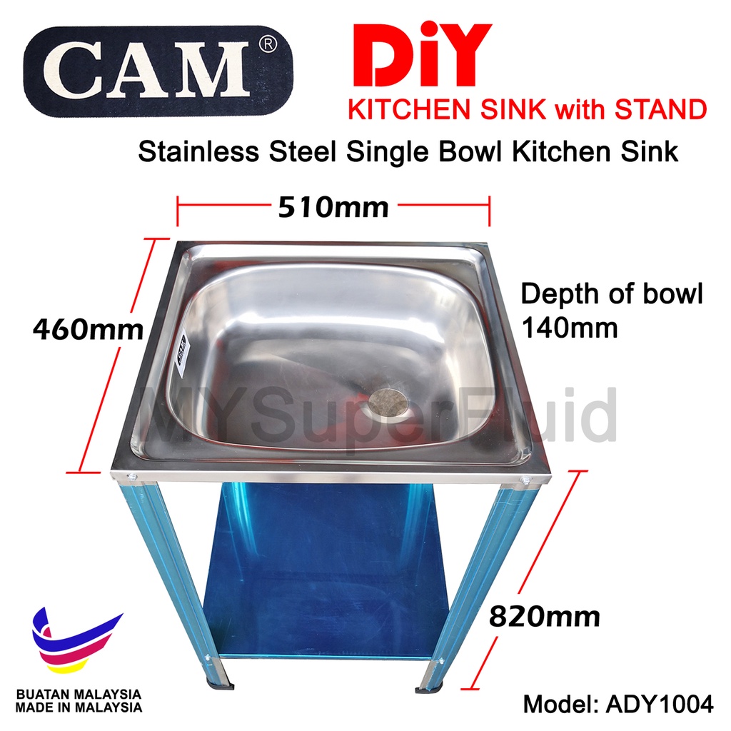 DIY Stainless Steel Single Bowl Kitchen Sink with Stand (510 x 460 x ...