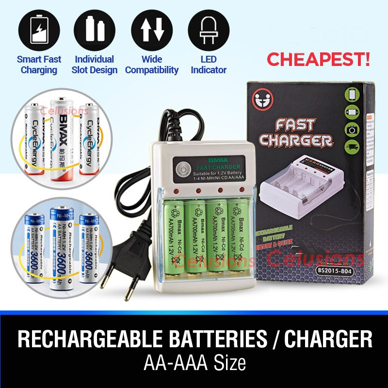 【SG Seller】 ️Bmax Rechargeable Batteries ️ AA | AAA | 4 Slots Socket ...