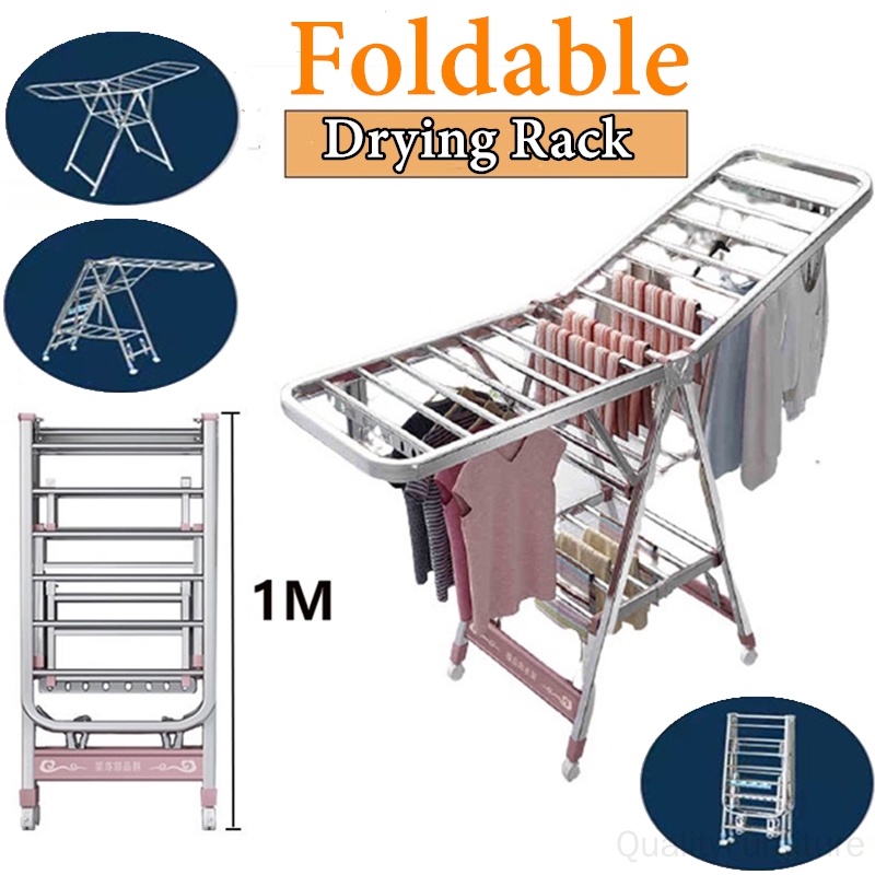 Foldable Clothes Drying Rack Stainless Steel Pipe Floor Cloth Hanging ...
