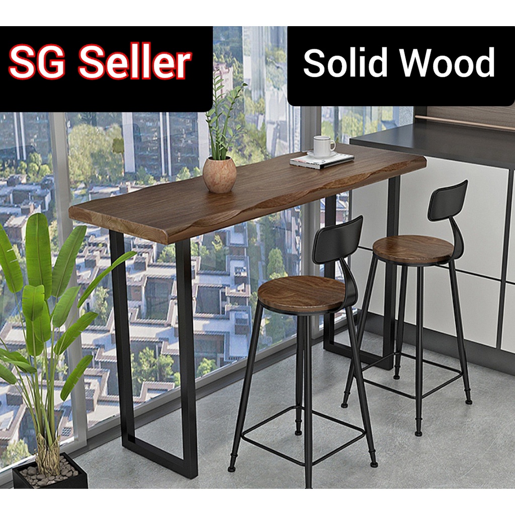 (Free Installation) Solid Wood Bar Table Barchair Wrought Iron Thicken ...