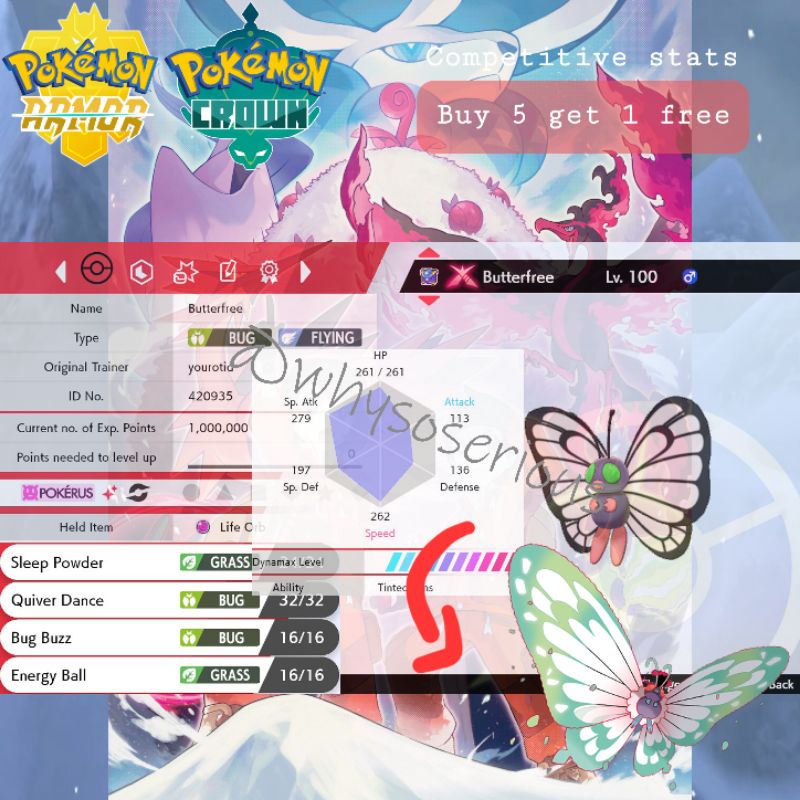 Pokemon Sword and Shield, Square Shiny GMAX Butterfree, Battle ready ...