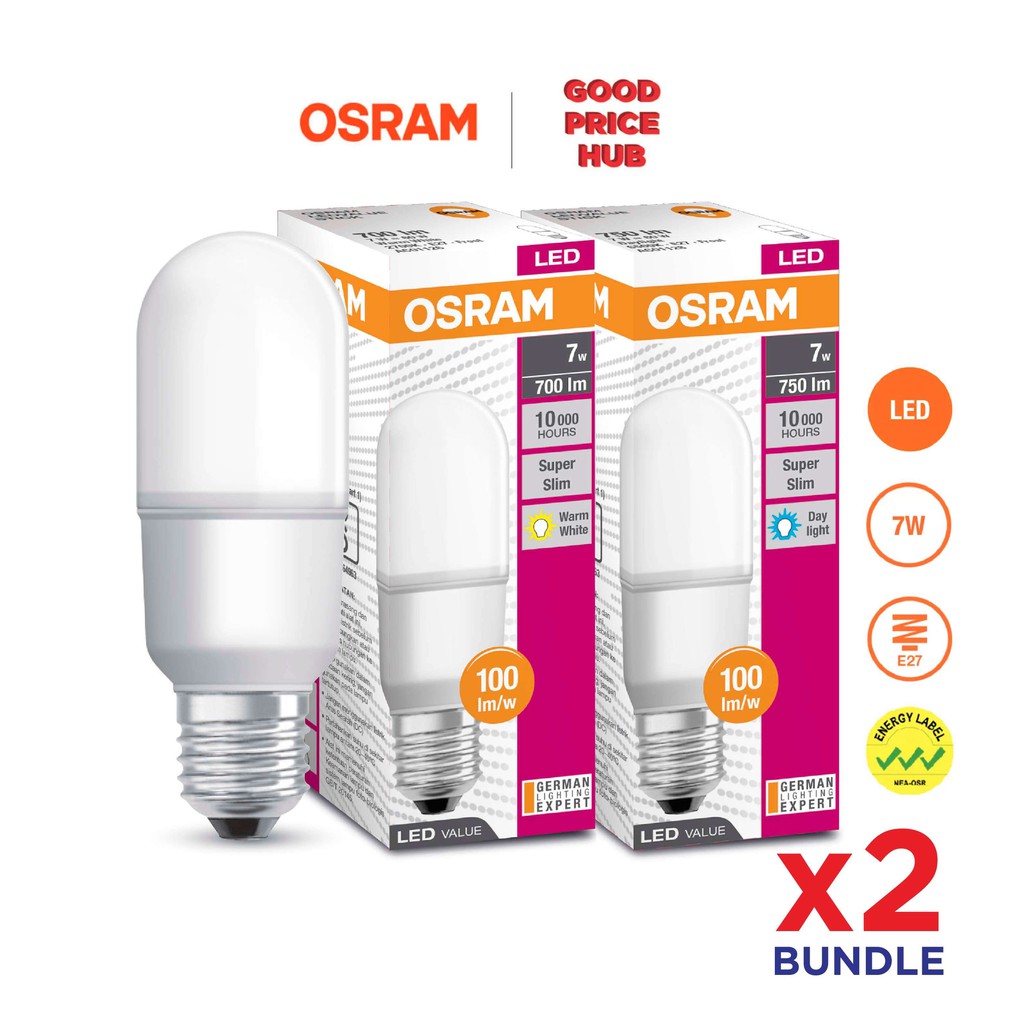 (BUNDLE OF 2) OSRAM LED Stick BULB 7W (Warm White & Daylight) | Shopee Singapore