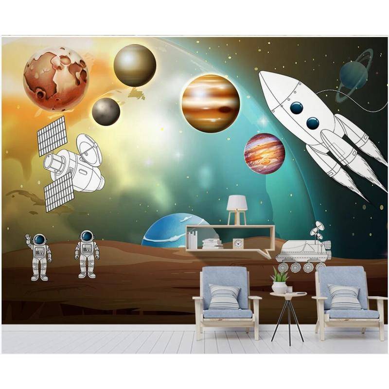 mural rocket room astronaut boy space room children living bedroom room ...