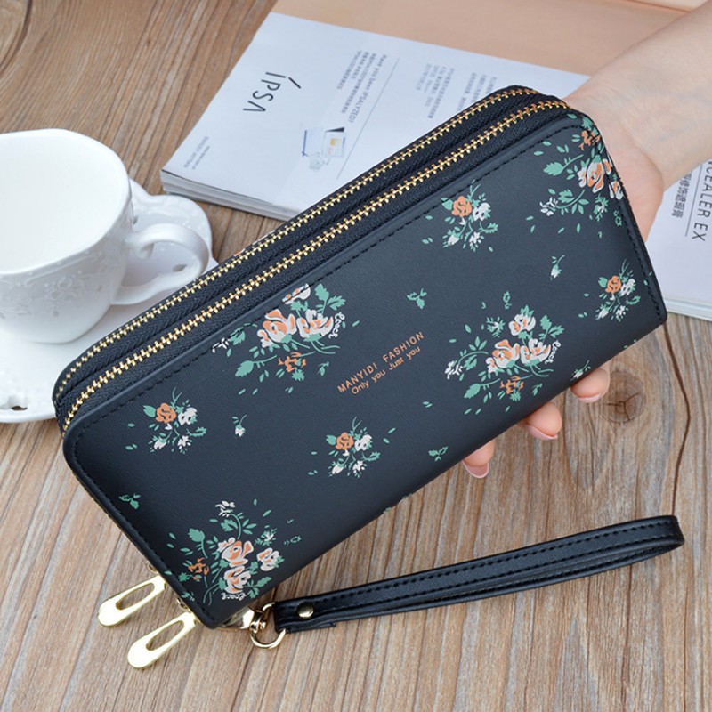 Women's long wallet with 2 luxurious drawers with cute floral patterns ...