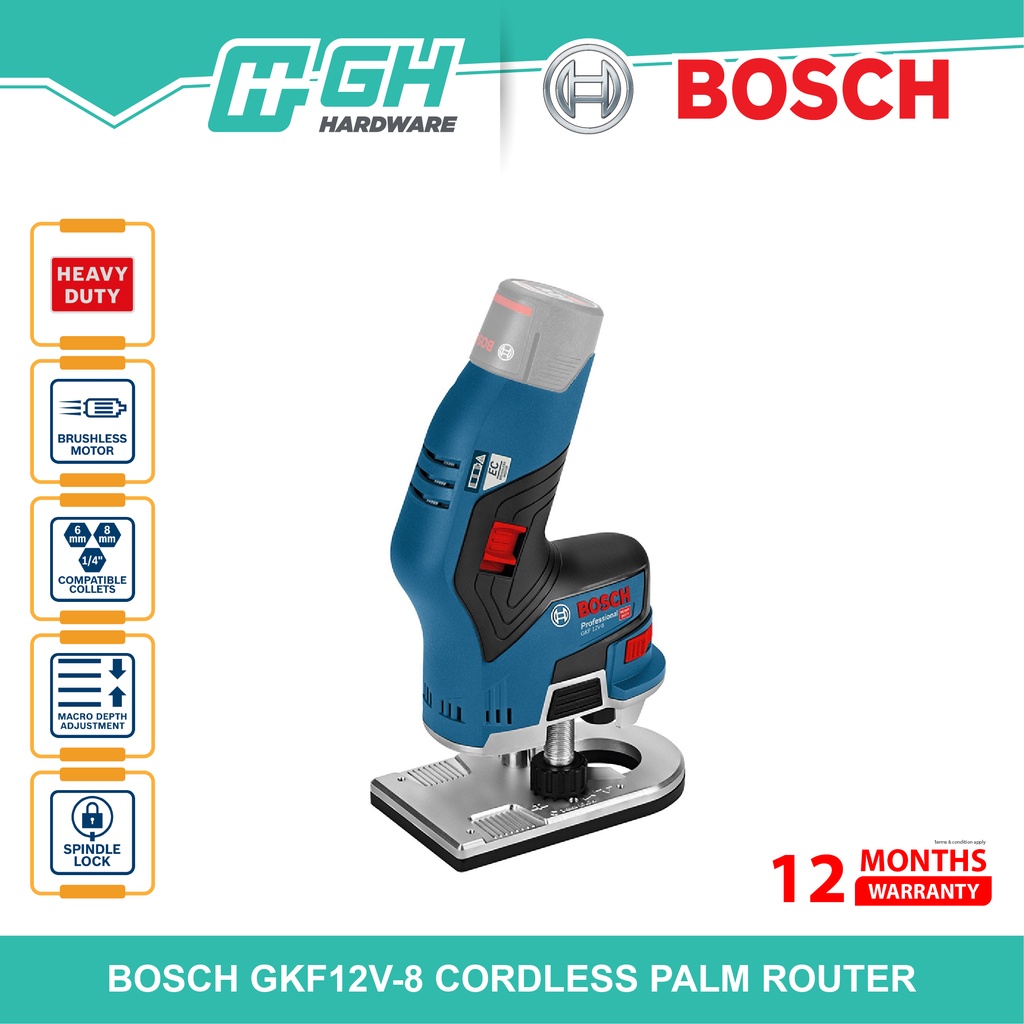 [ GH HARDWARE ] BOSCH GKF 12V -8 (Solo) Cordless Palm Router Without ...