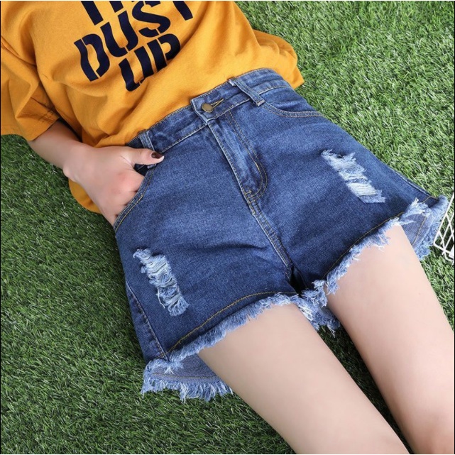 Denim Shorts Womens Summer High Waist Hole Large Size Loose Wild