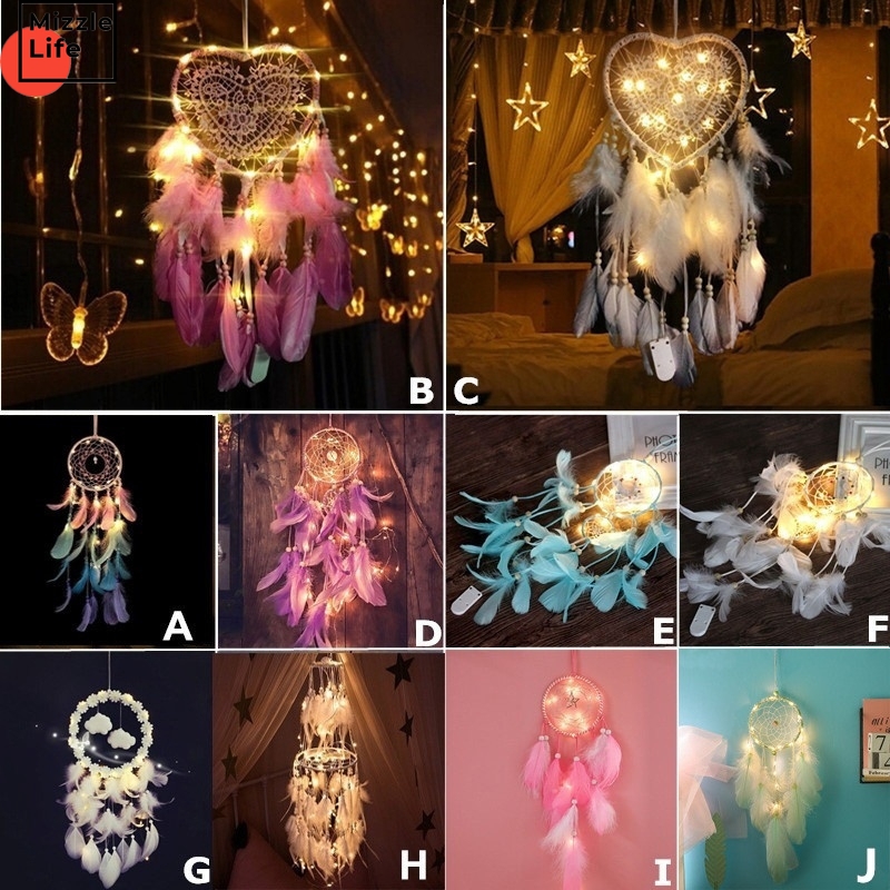 Mizzle Romantic LED Dream Catcher Light with Love Feather Dreamcatcher ...