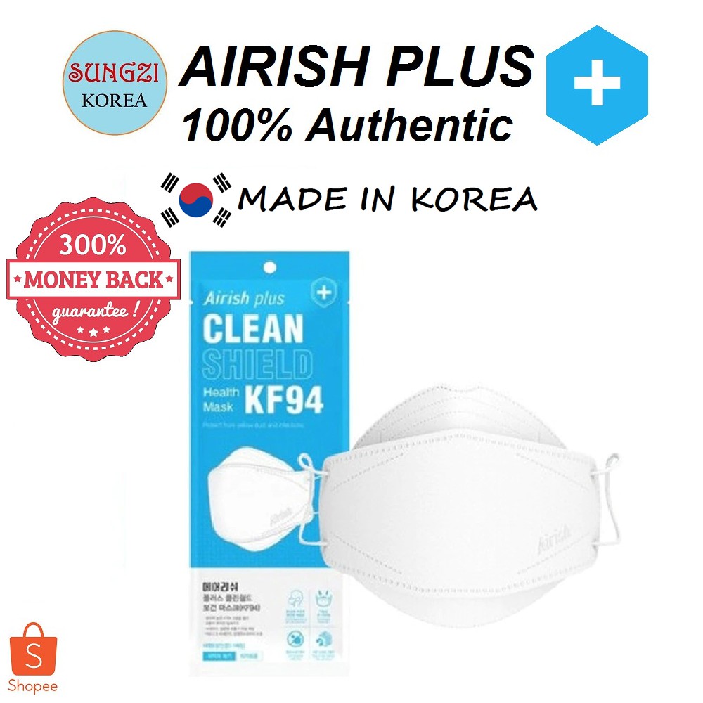 AIRISH PLUS Clean Shield KF94 Health Mask (White) 1pc. Made in Korea ...