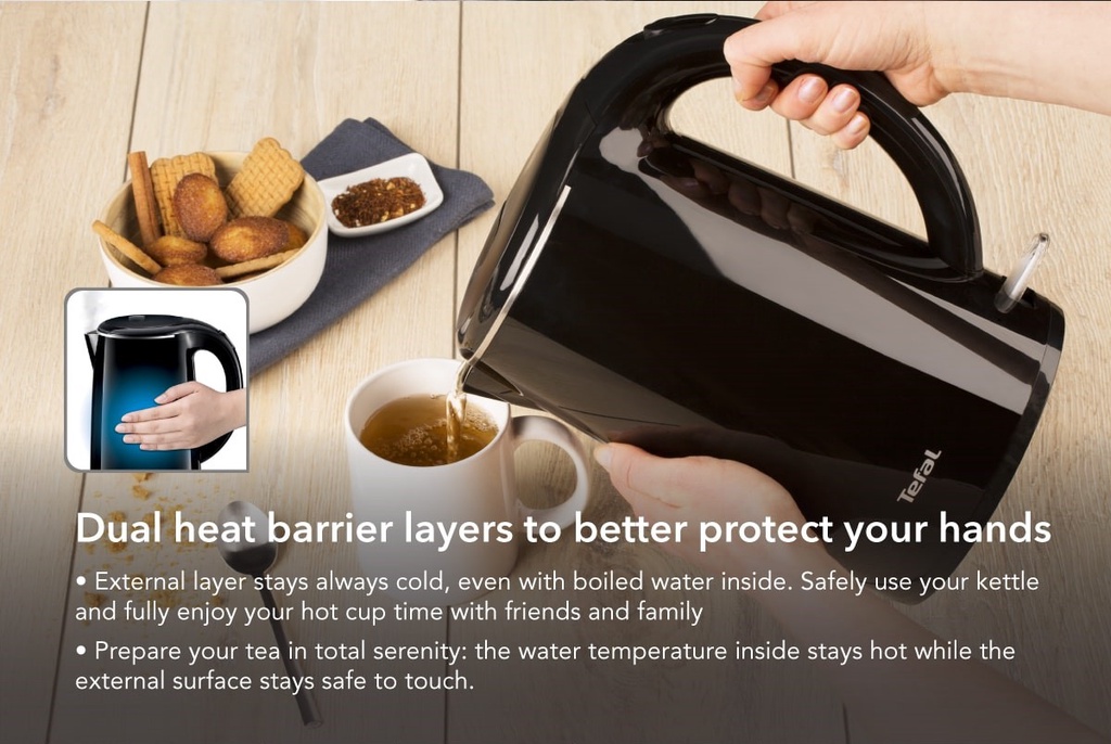 Tefal Safe Tea Kettle 1.7L Black KO2608 – Double layer insulation, Safe ...