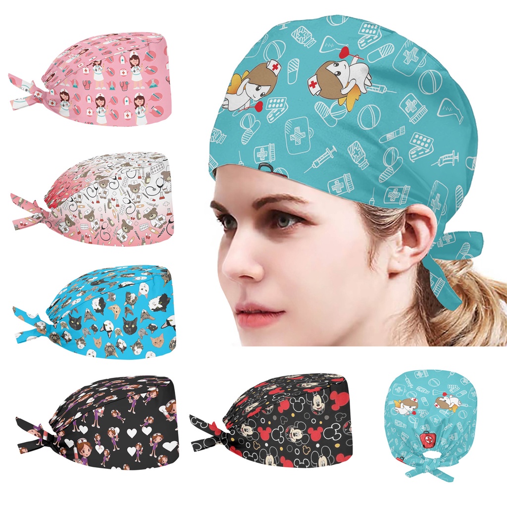 Surgical Scrub Cap Nurse Doctor Hats Printing Cute Unisex Adjustable ...