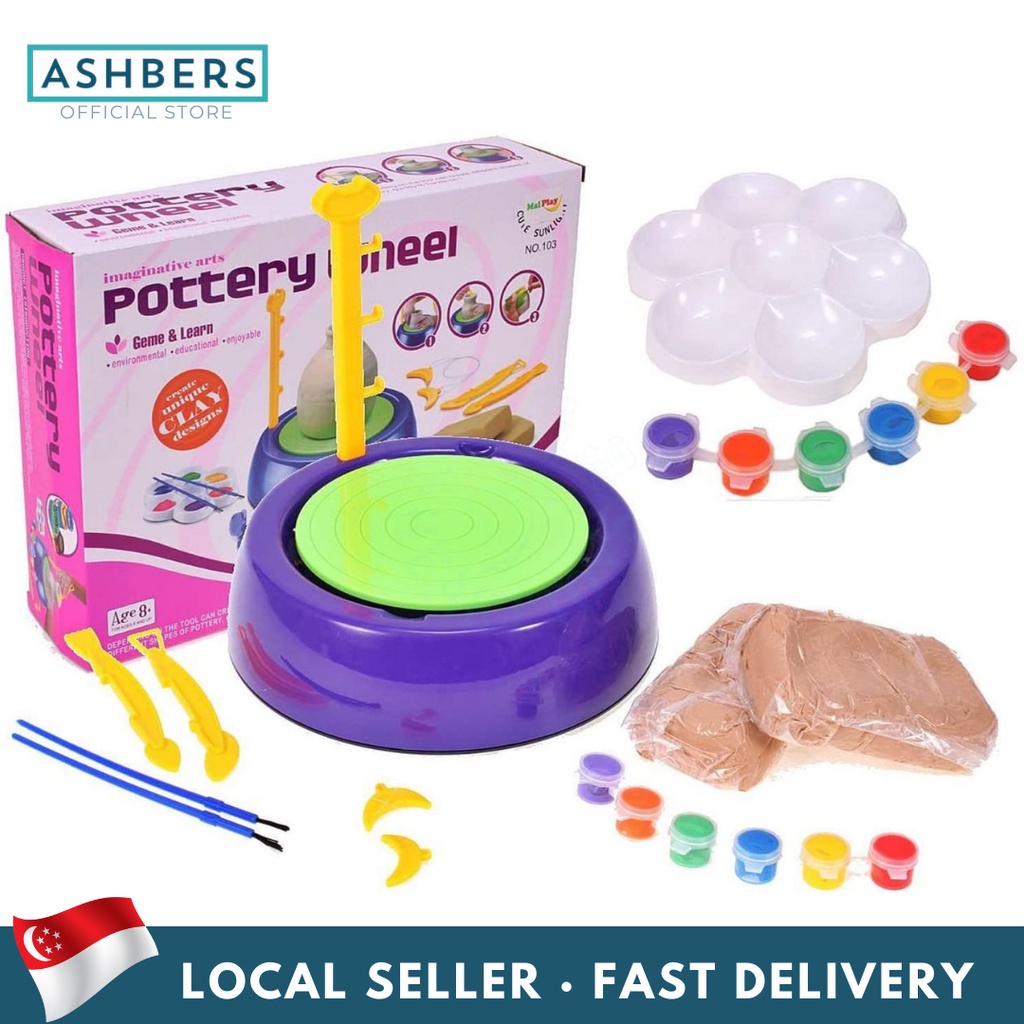 Pottery Wheel Set Kids DIY Ceramic Air Dry Sculpting Clay Art and Craft ...
