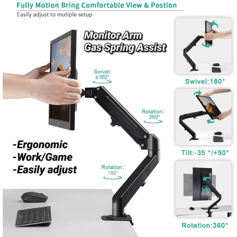 Monitor Stand Desk Stand Full Motion Swivel Monitor Arm with Gas Spring ...