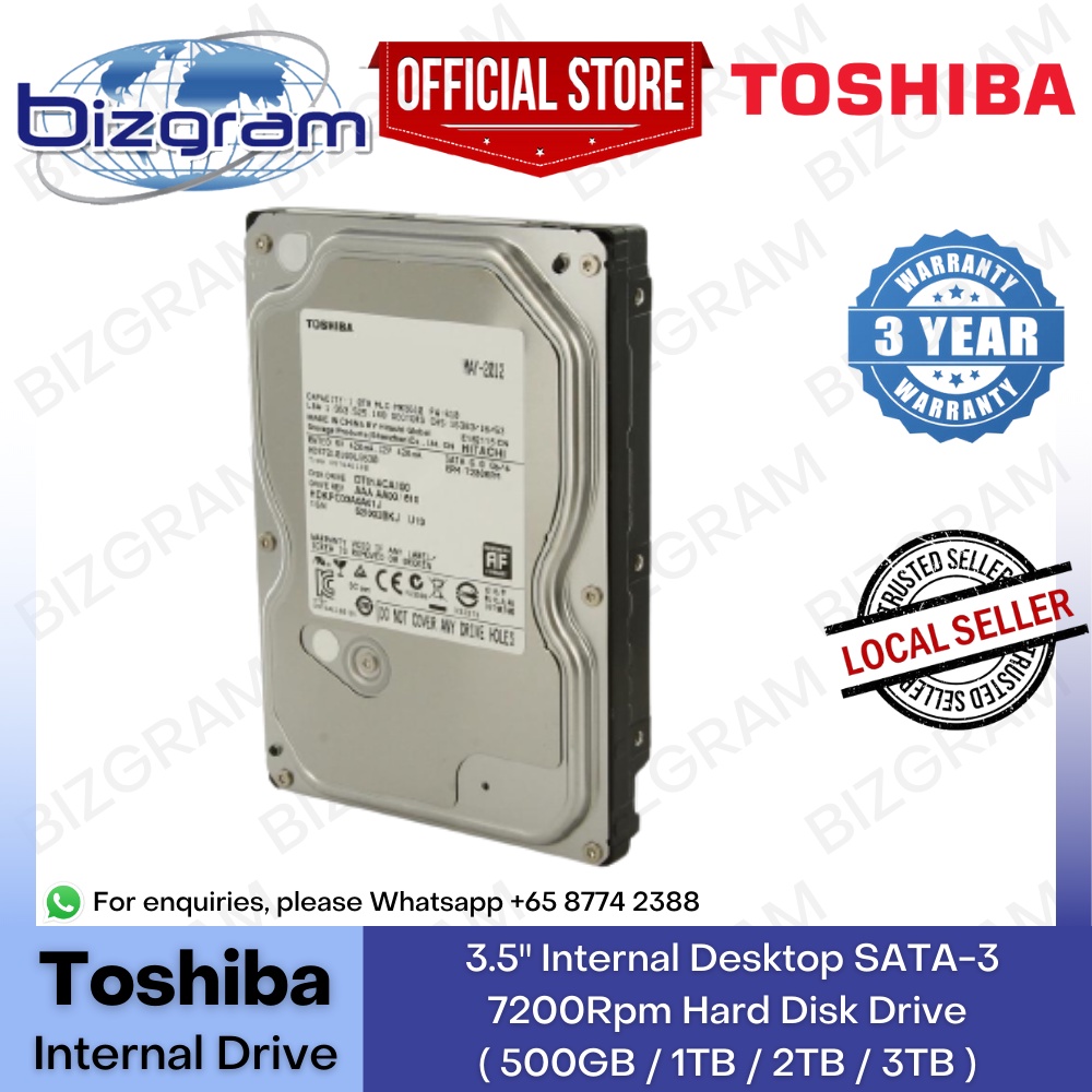 Toshiba 3.5" Internal Desktop SATA 3 Hard Disk Drive/HDD (500GB/1TB/2TB ...