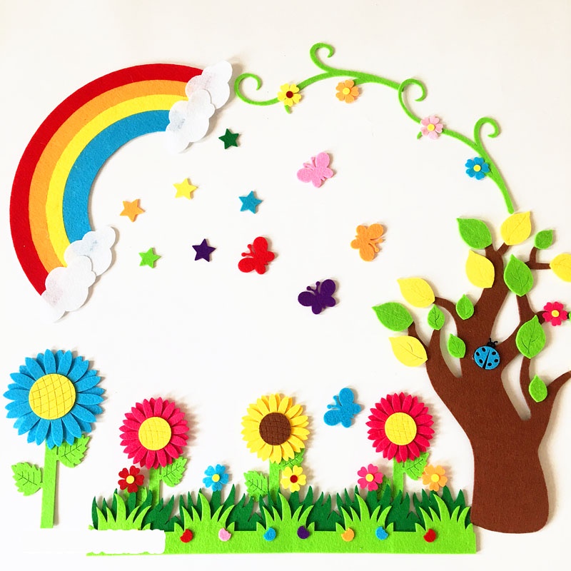 Felt Trees Craft pokok 3D Wall Decoration Kindergarten Layout Kartun ...