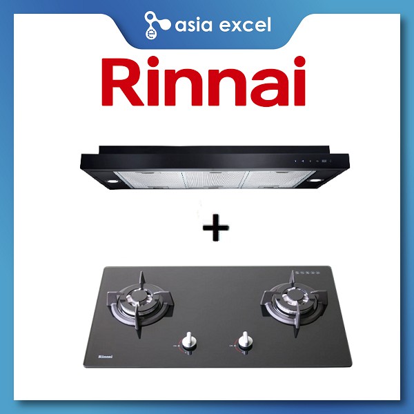 RINNAI RH-S329-PBR 90CM SLIMLINE HOOD WITH TOUCH CONTROL + RINNAI RB-7302S-GBS 2-BURNER TEMPERED ...