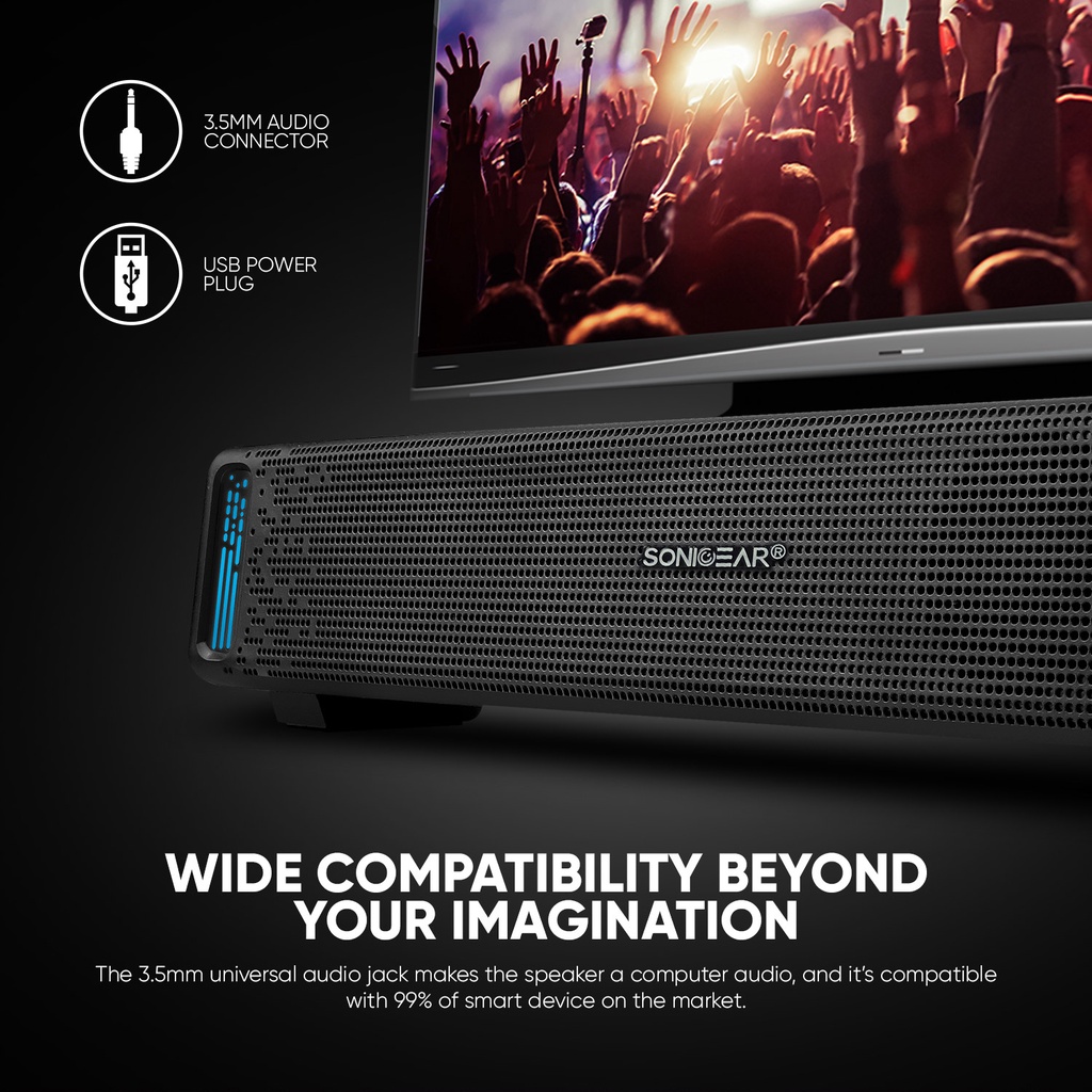 SonicGear SonicBar U200 Powerful Audio Sound Bar With LED Light Effects ...