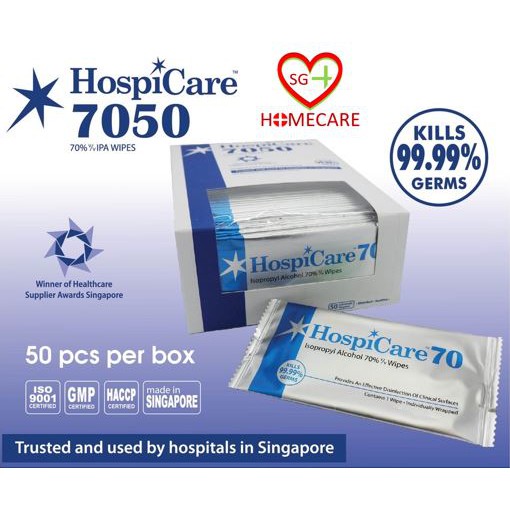 1-5 boxes HospiCare 7050 IPA 70% Alcohol Wipes (50 sheets individually ...