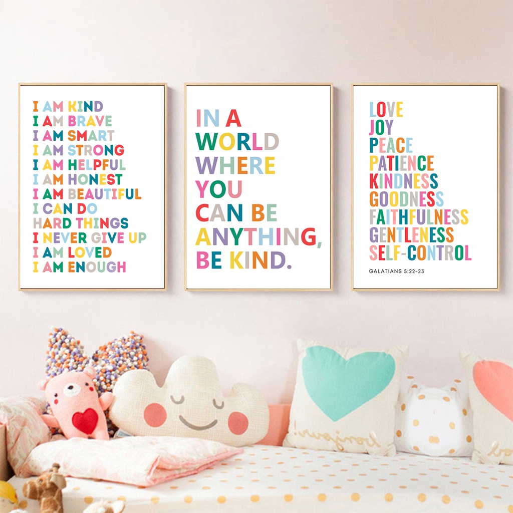 Kid Affirmations Encourage Quotes Prints Colorful Wall Art Canvas ...